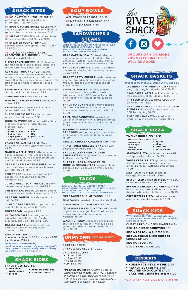 Wellwood’s River Shack Menu – Best Steamed Crabs in Maryland